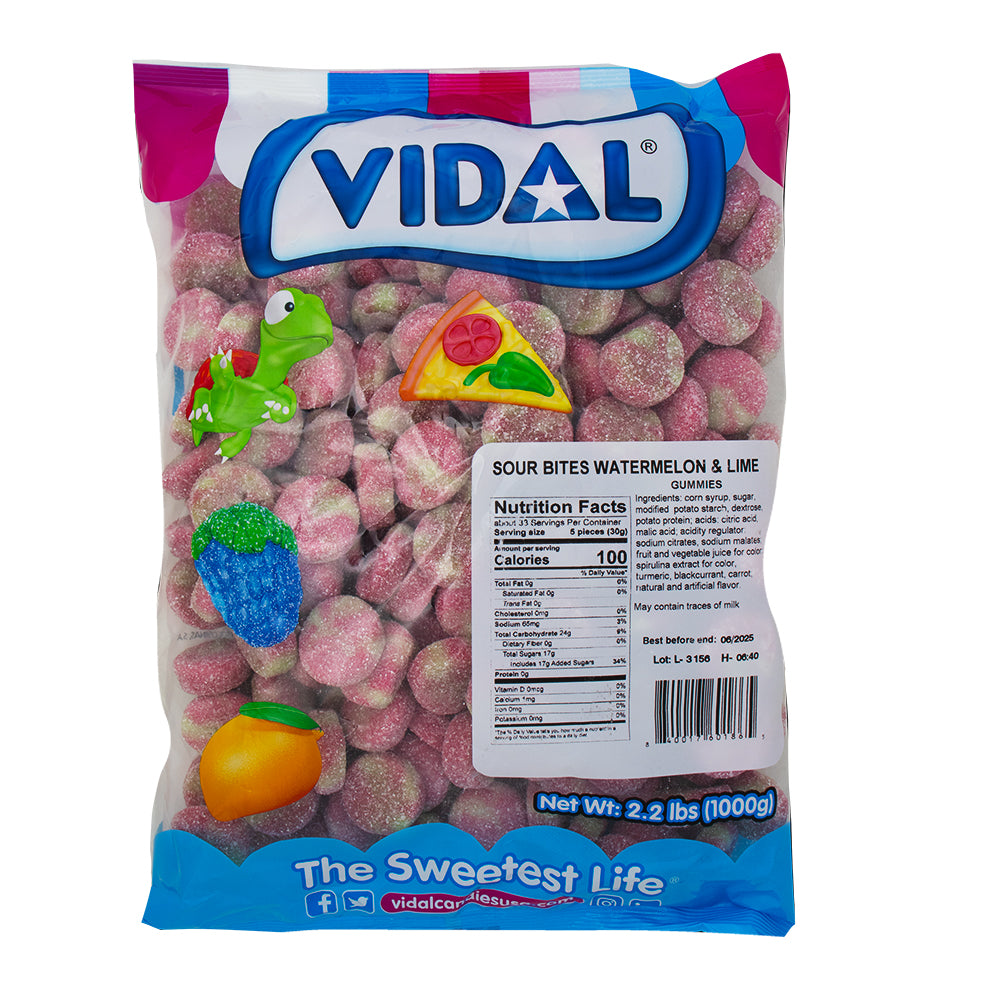 Vidal Sour Bites Watermelon & Lime 2.2lb - 1 Box | Candy District