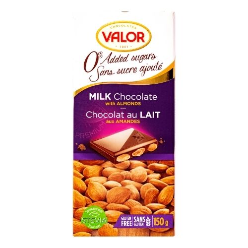 Valor No Sugar Added Milk Chocolate with Almonds 100g - 14 Pack – Candy ...